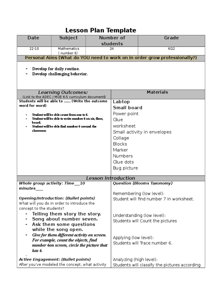 Lesson Plan Template Number 6 | PDF | Lesson Plan | Learning Styles