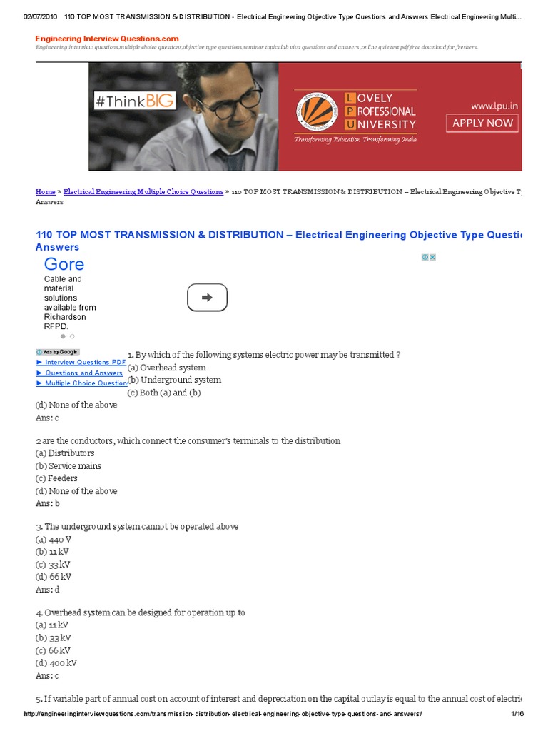 110 TOP MOST TRANSMISSION & DISTRIBUTION - Electrical Engineering ...