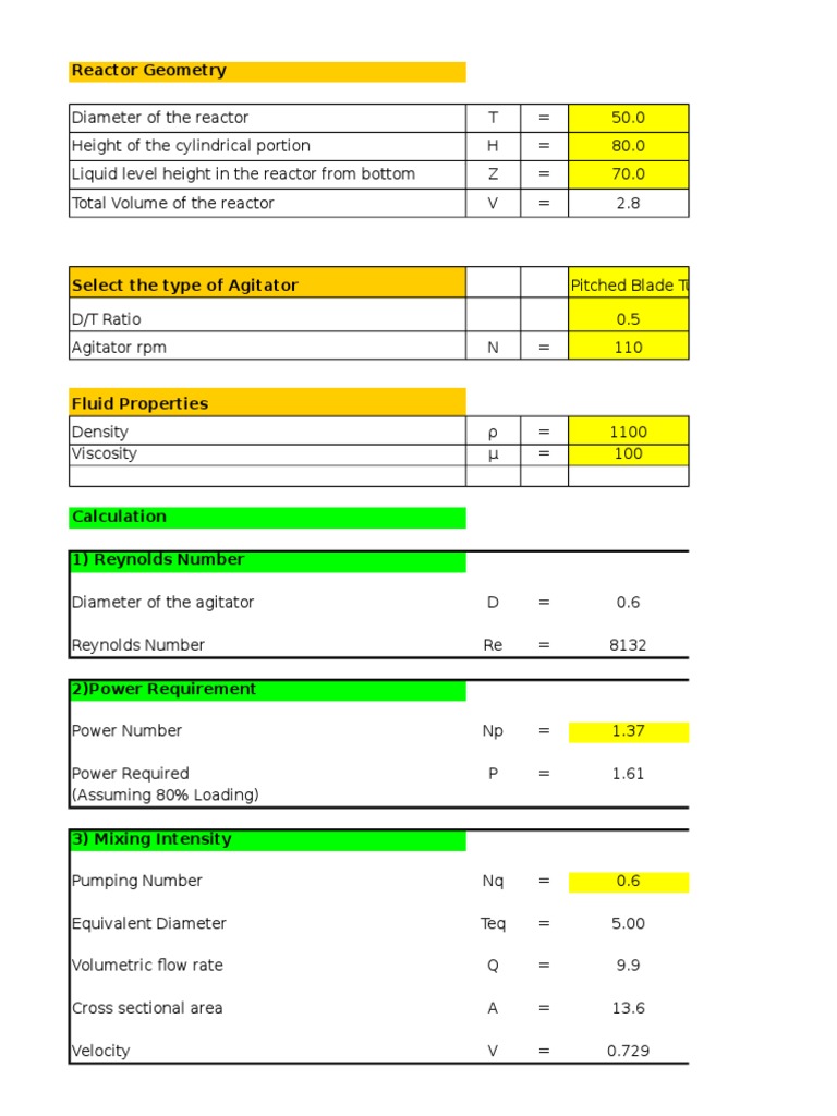 Agitator Power Requirement and Mixing Intensity Calculation | PDF ...