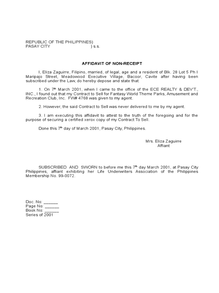 Affidavit of Non-Receipt | PDF