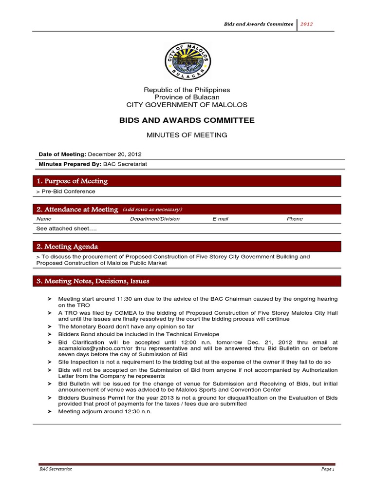 BAC Minutes of Meeting 12-20-2012 | Politics | Government | Free 30-day ...