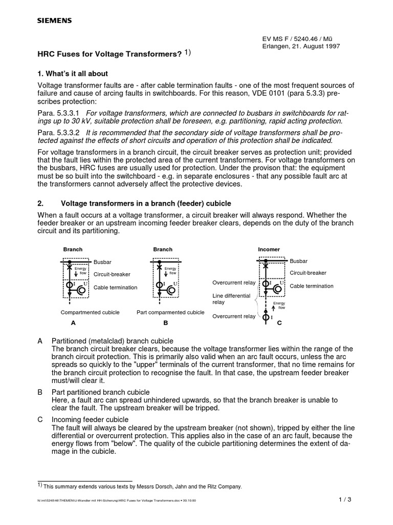 HRC Fuses For Voltage Transformers | PDF | Fuse (Electrical) | Electric Arc