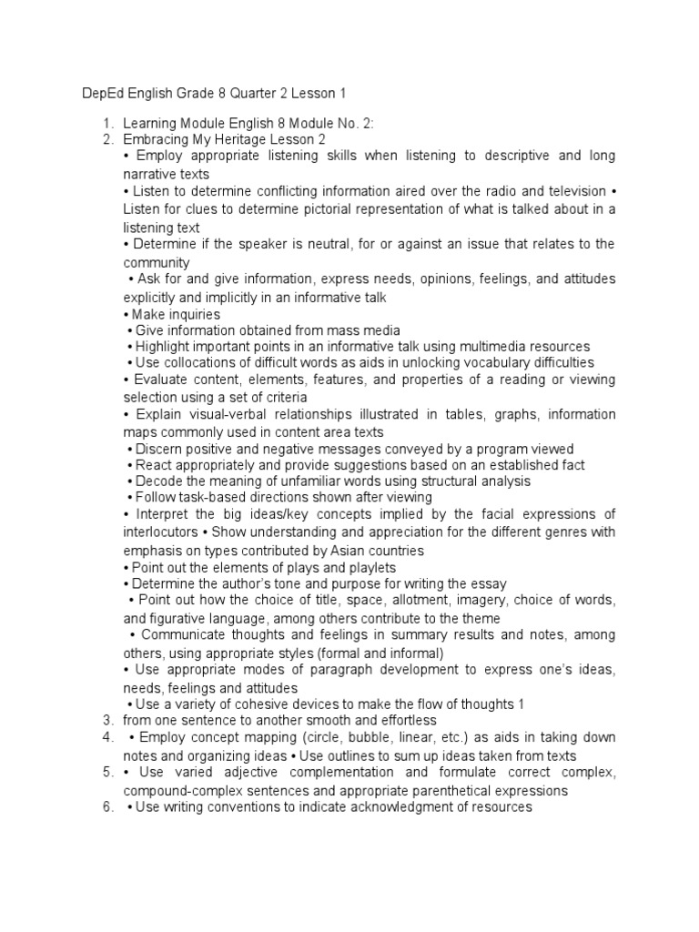 DepEd English Grade 8 Quarter 2 Lesson 1 | PDF | Idiom | Thailand