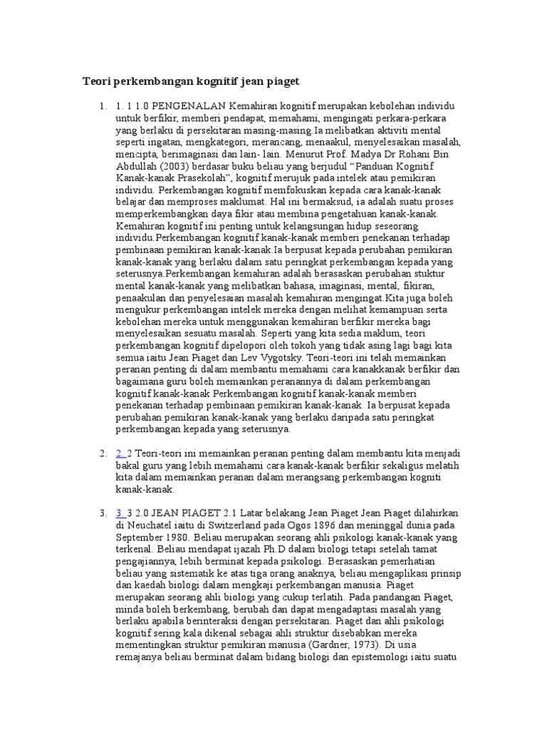 Teori Perkembangan Kognitif Jean Piaget | PDF