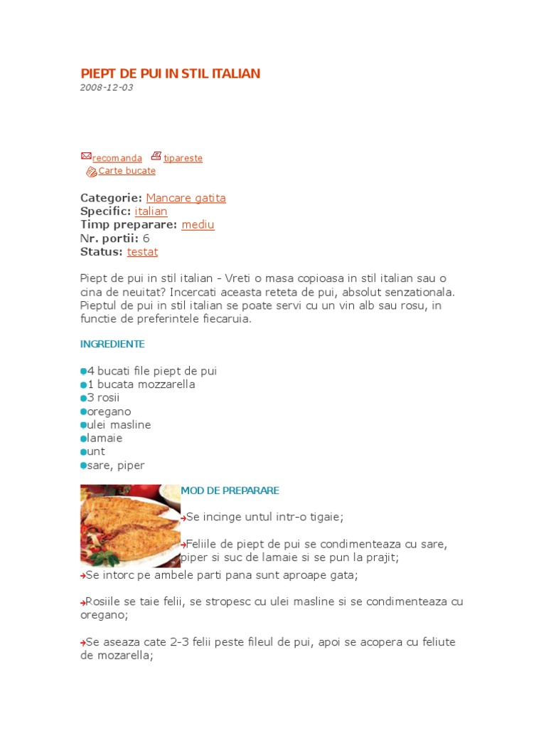 Piept de Pui in Stil Italian | PDF | Cooking, Food & Wine