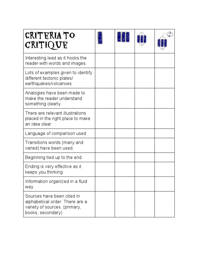 Critiqueing Checklist | PDF | Language Arts & Discipline