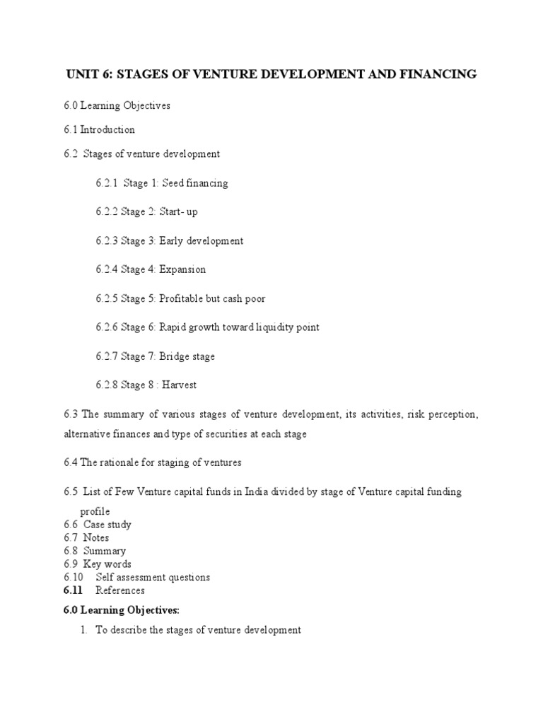 Unit 6 Stages of Venture Development and Financing | PDF | Venture ...
