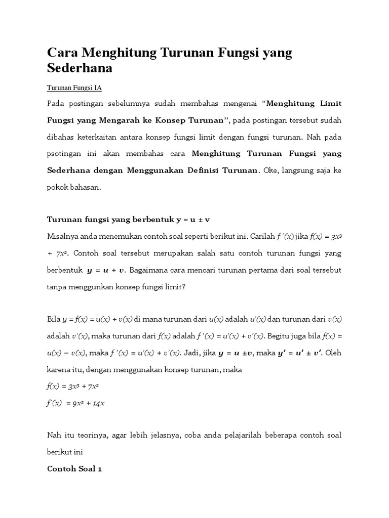 Cara Menghitung Turunan Fungsi | PDF