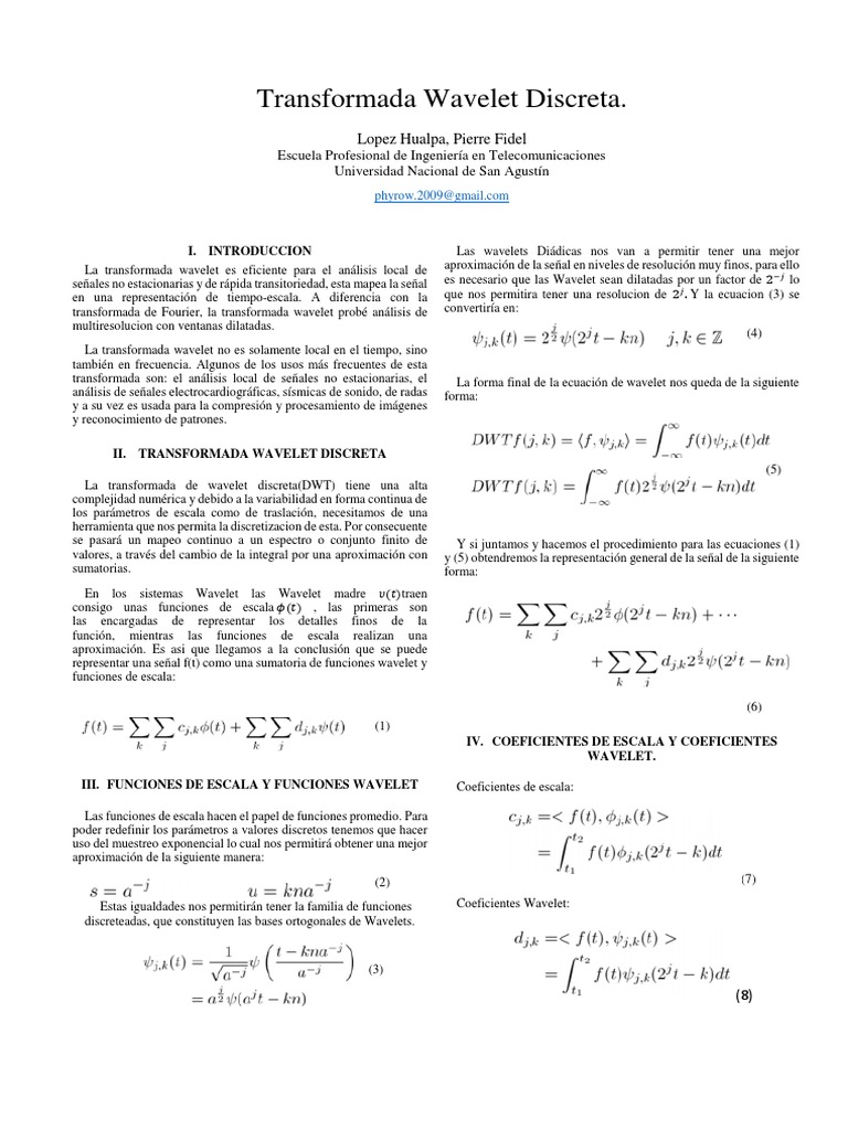 Transformada Wavelet | PDF | Wavelet | Ingeniería en telecomunicaciones