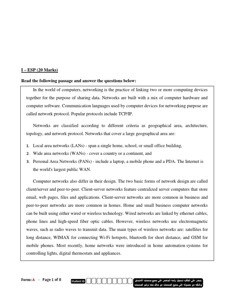 ENG 104 Progress Test 2 - Sample 2 | PDF | Wireless Lan | Client–Server ...