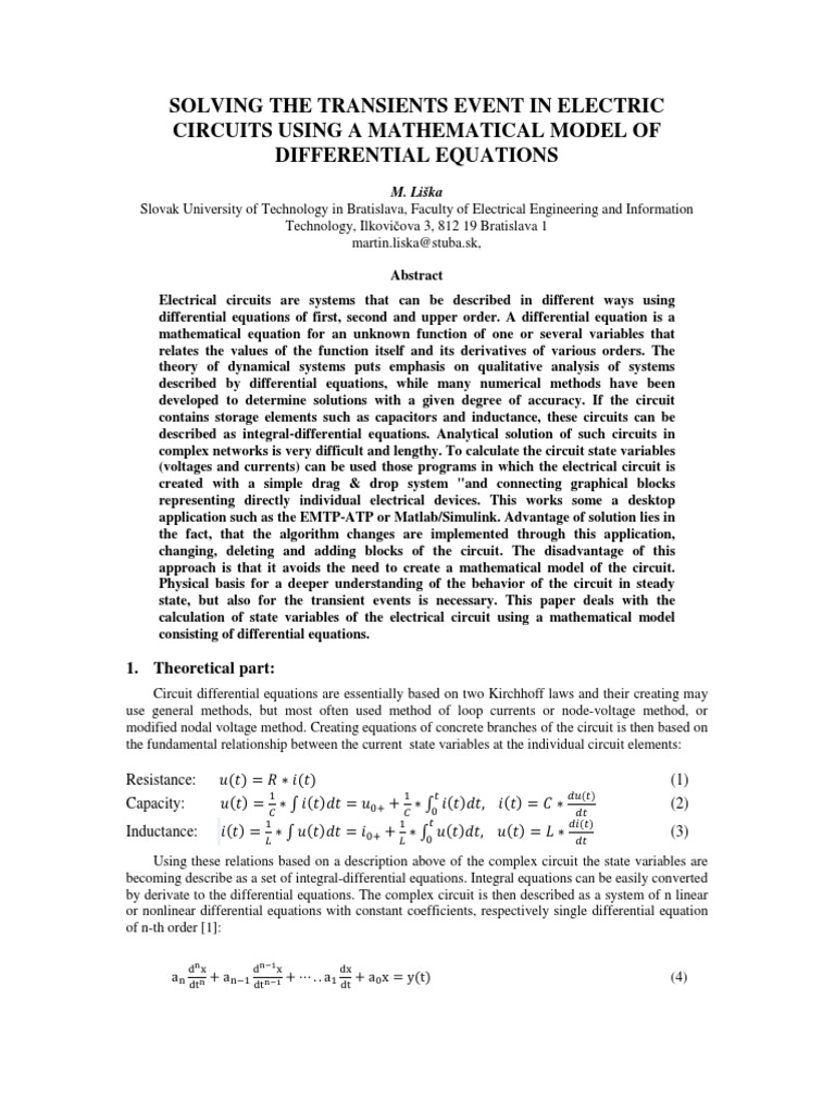 Solving Transient Events in Electrical Circuits Using a Mathematical ...