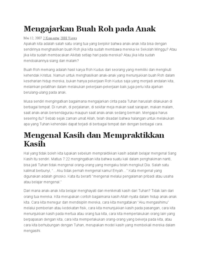 Mengajarkan Buah Roh Pada Anak | PDF