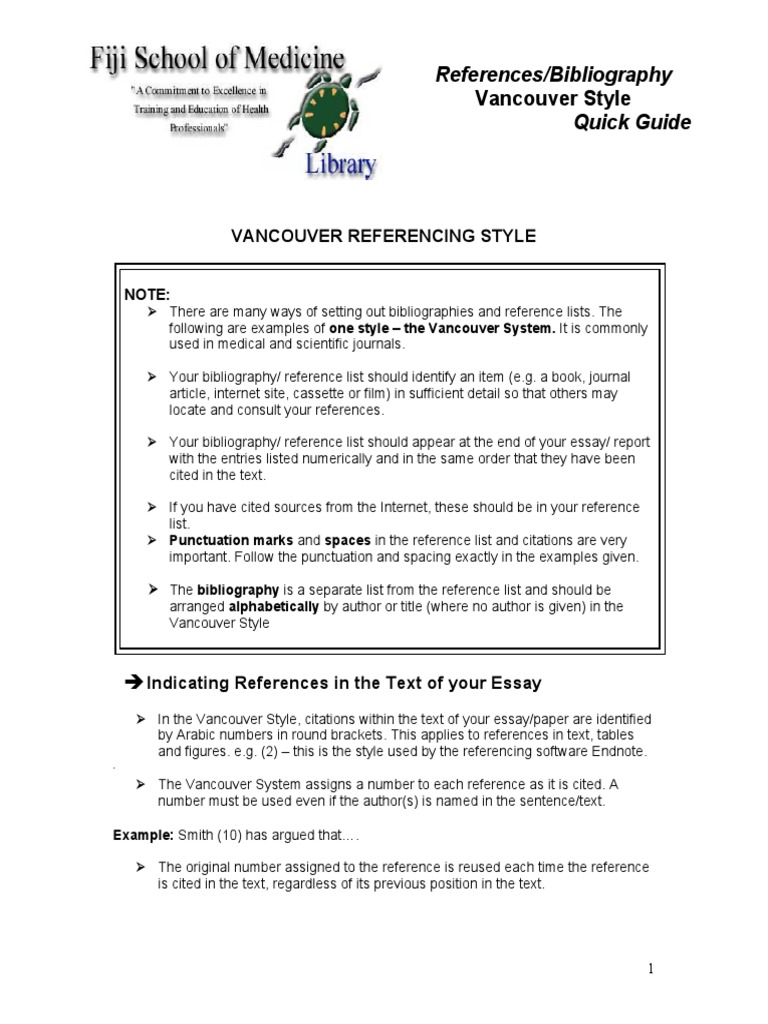 Vancouver Referencing Style Guide | PDF | Citation | Publishing