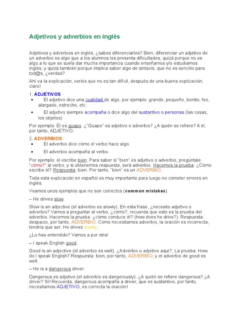 Sustantivos Adjetivos Verbos Adverbios Y Preposiciones En Ingles My