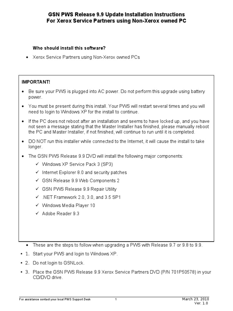 GSN PWS 9 9 Install Instructions Non Xerox | PDF | Windows Xp | Microsoft Windows