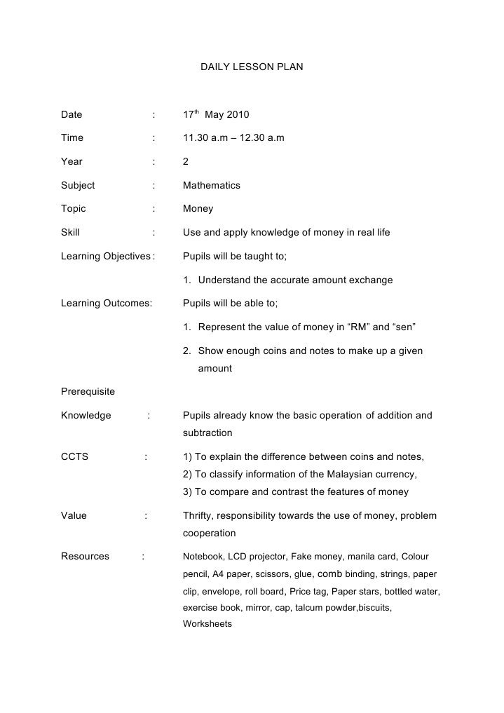 Lesson Plan Money | PDF | Lesson Plan | Money