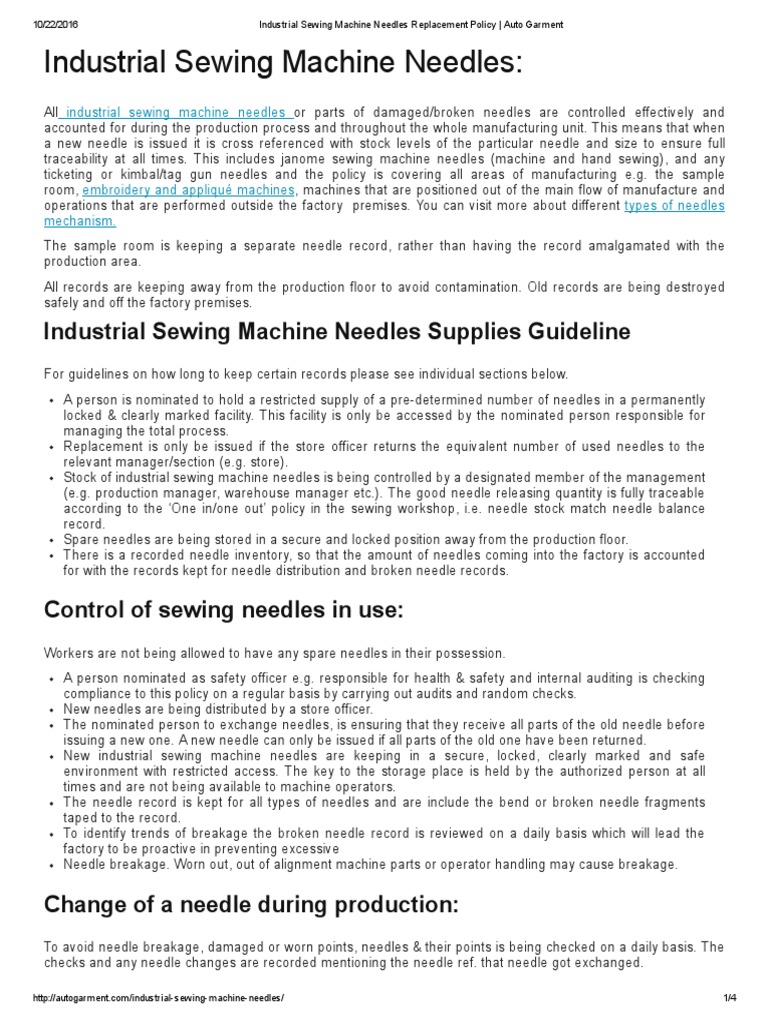 Industrial Sewing Machine Needles Replacement Policy: A Comprehensive ...