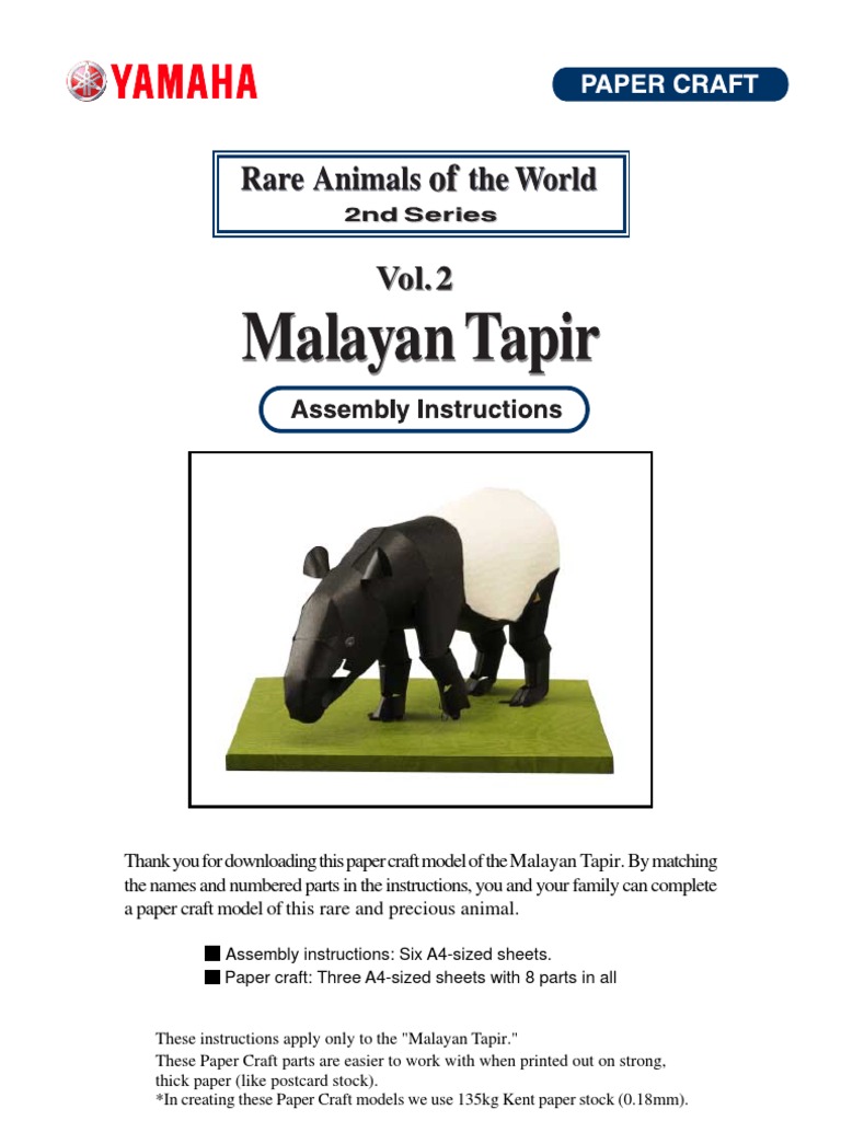 Malayan Tapir Papercraft Instructions | PDF | Adhesive | Scissors