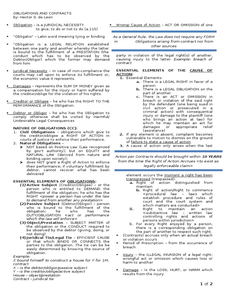 Active Subject (Creditor/Obligee) - or The | PDF | Law Of Obligations ...