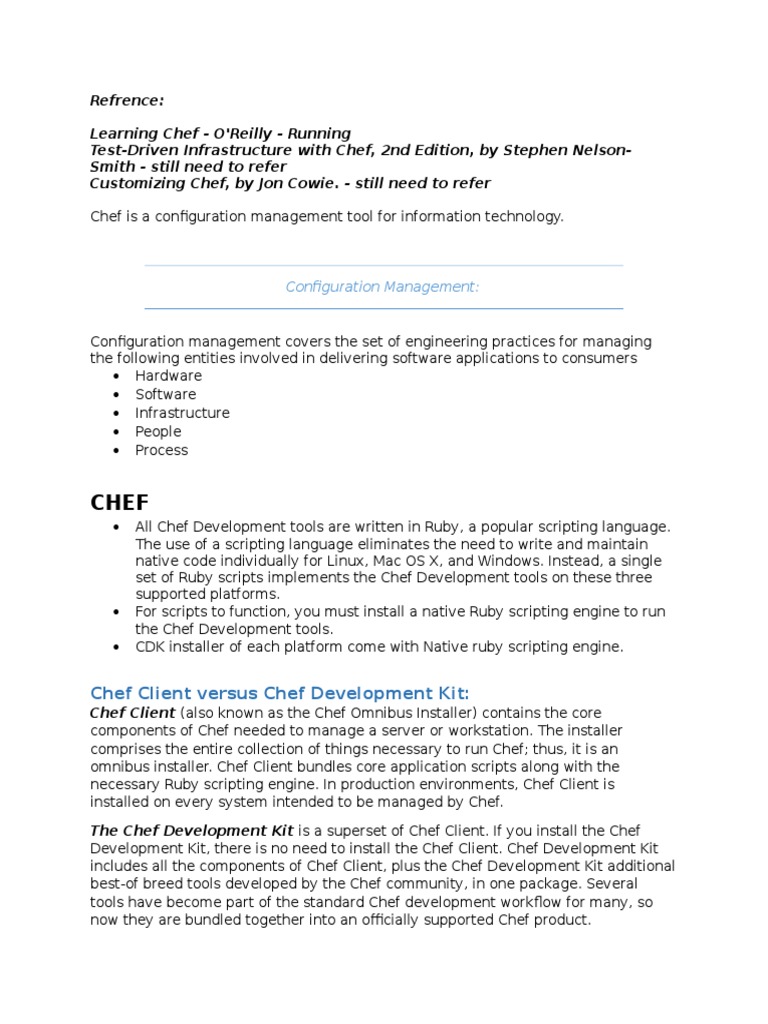 Configuration Management:: Chef Client Versus Chef Development Kit | PDF