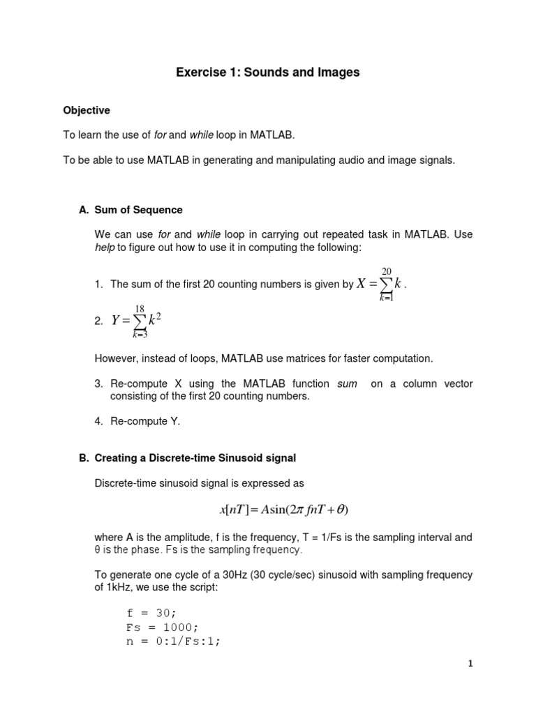 Laboratory Exercise 1 | PDF | Phase (Waves) | Matrix (Mathematics)