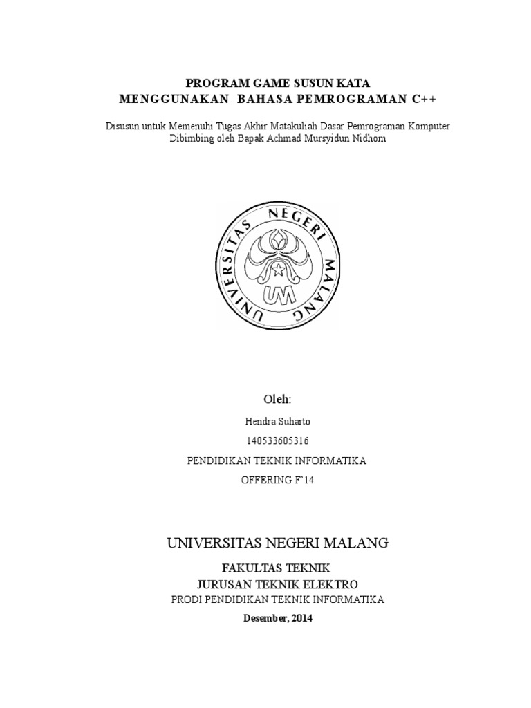 Paper Tugas Akhir Dasar Pemrograman Komputer | PDF Paper Tugas Akhir Dasar Pemrograman Komputer | PDF