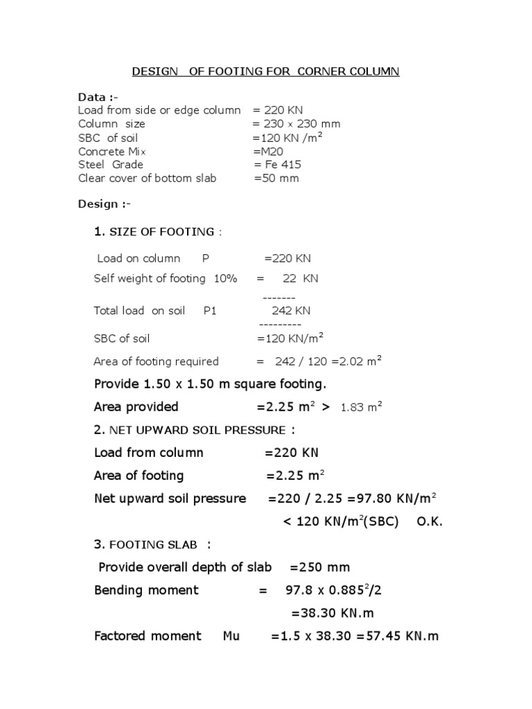 Design of Footing For Corner Column | PDF