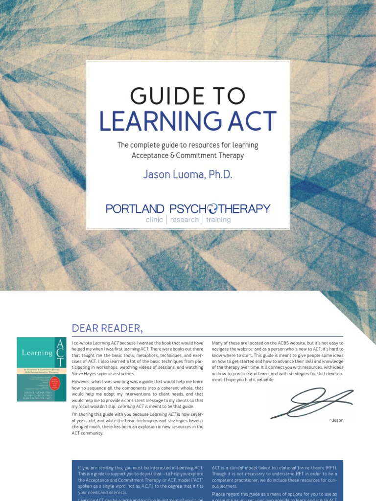 ACT Guide Final | PDF | Psychotherapy | Cognitive Behavioral Therapy