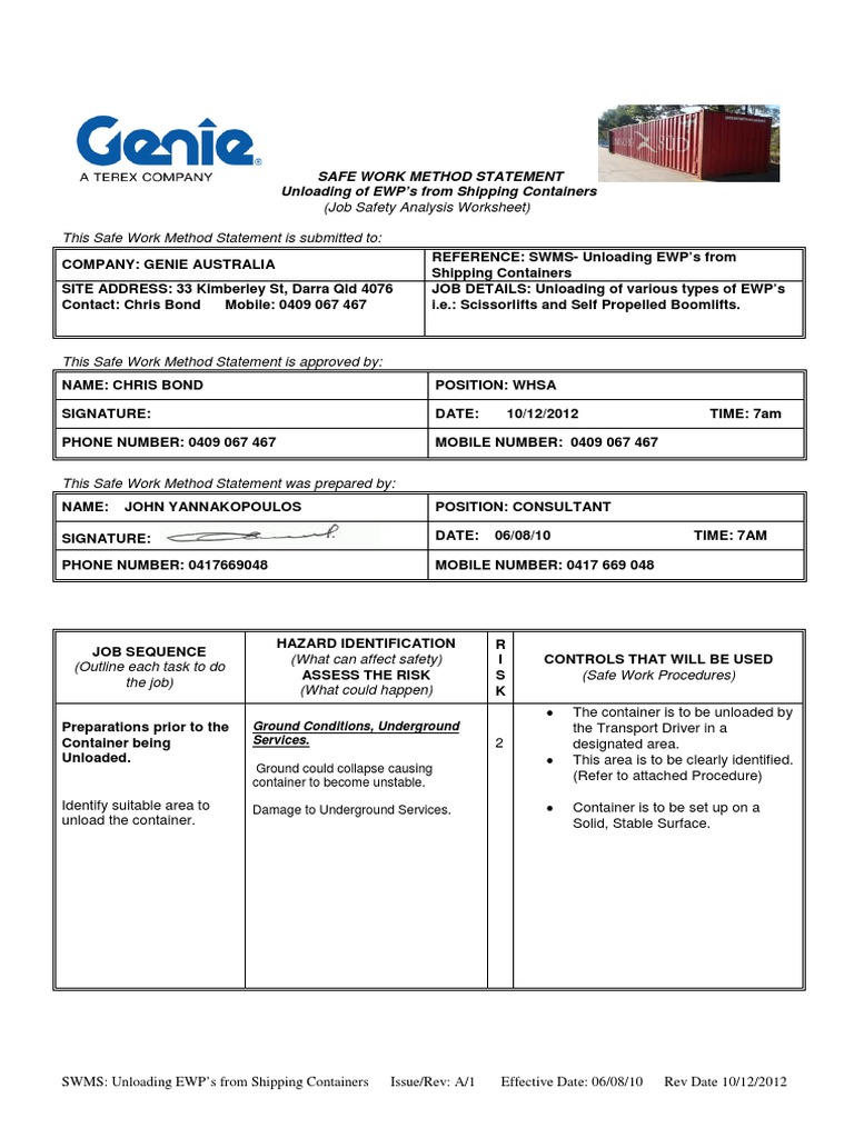 Unloading of EWPs From Containers | PDF | Risk | Nature