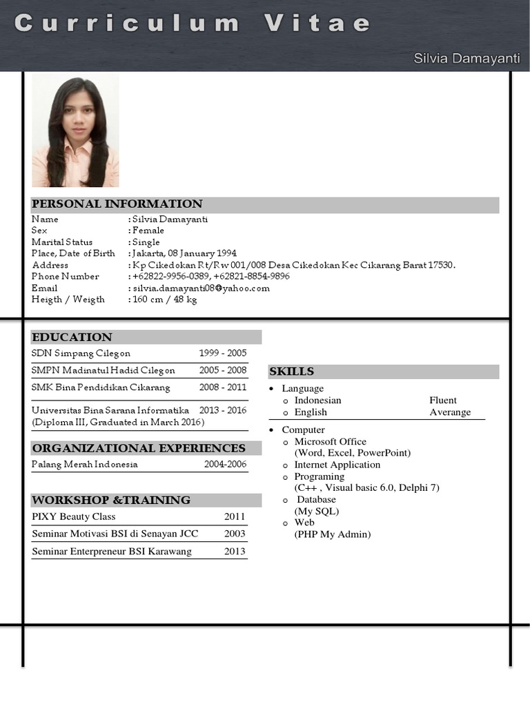 Curriculum Vitae - Silvia Damayanti (March 16) | PDF