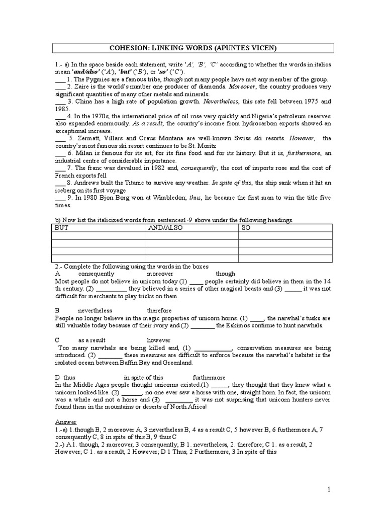 Cohesion-Linking Words - Apuntes Vicen | Download Free PDF | Economies ...