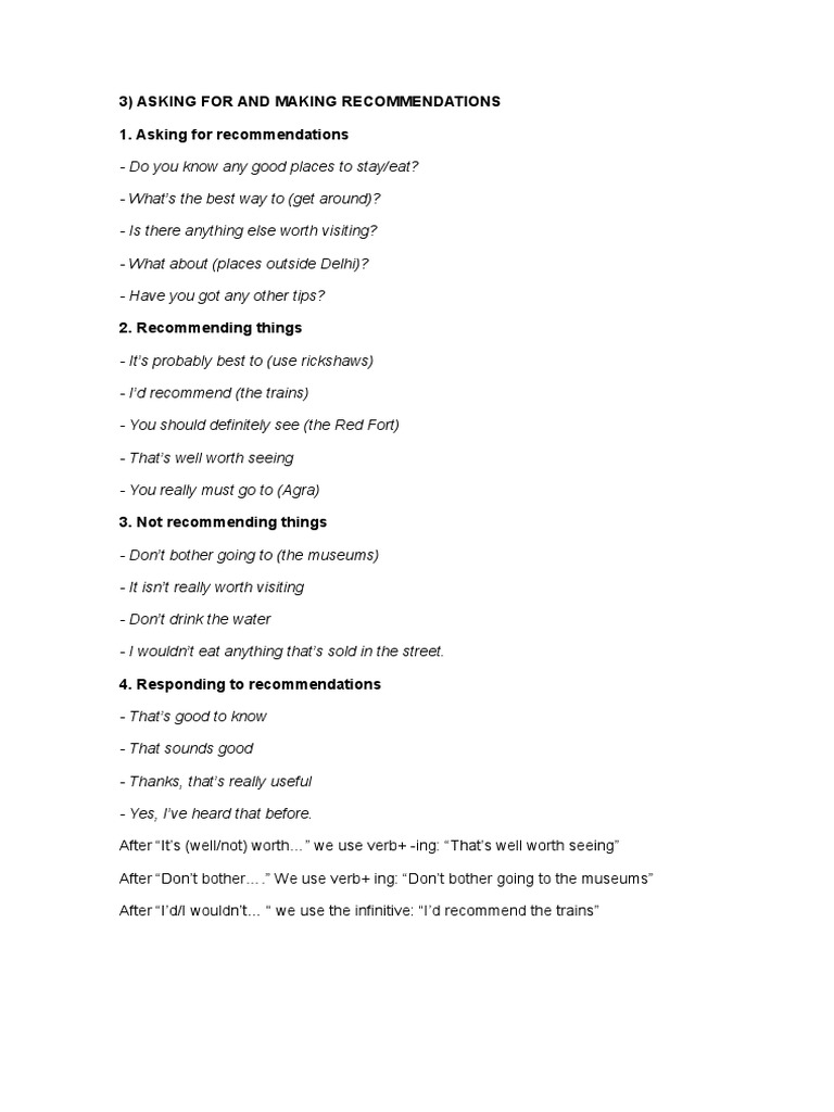 Recommendations: Asking and Giving Tips | PDF