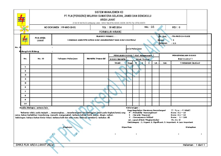 Fr-mk3!10!01 Formulir Hirarc | PDF