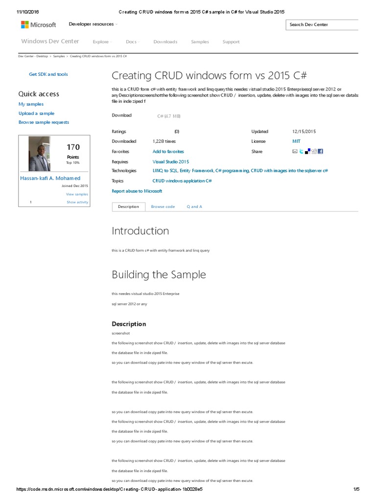 CRUD App in C# for Visual Studio 2015 | PDF | Microsoft Sql Server | Entity Framework