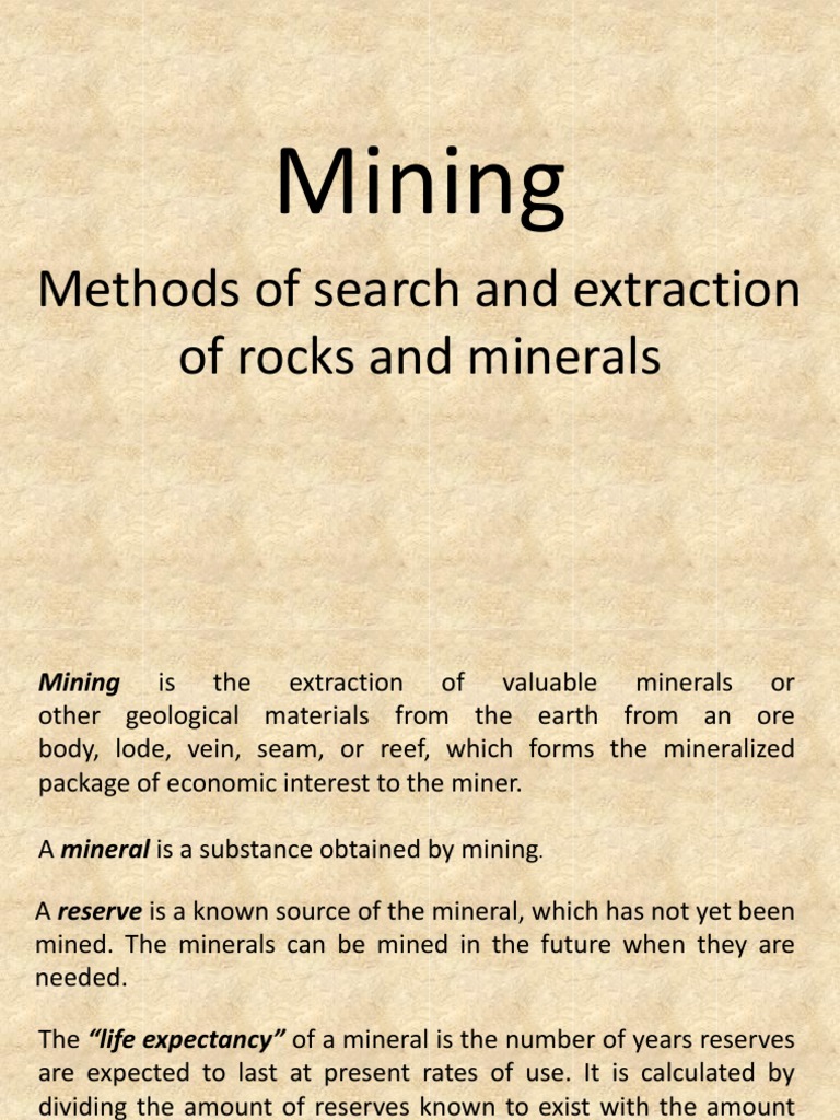 Mining: Methods of Search and Extraction of Rocks and Minerals | PDF