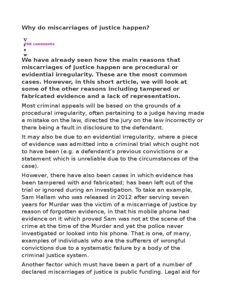 Why miscarriages of justice happen: procedural issues, evidence ...