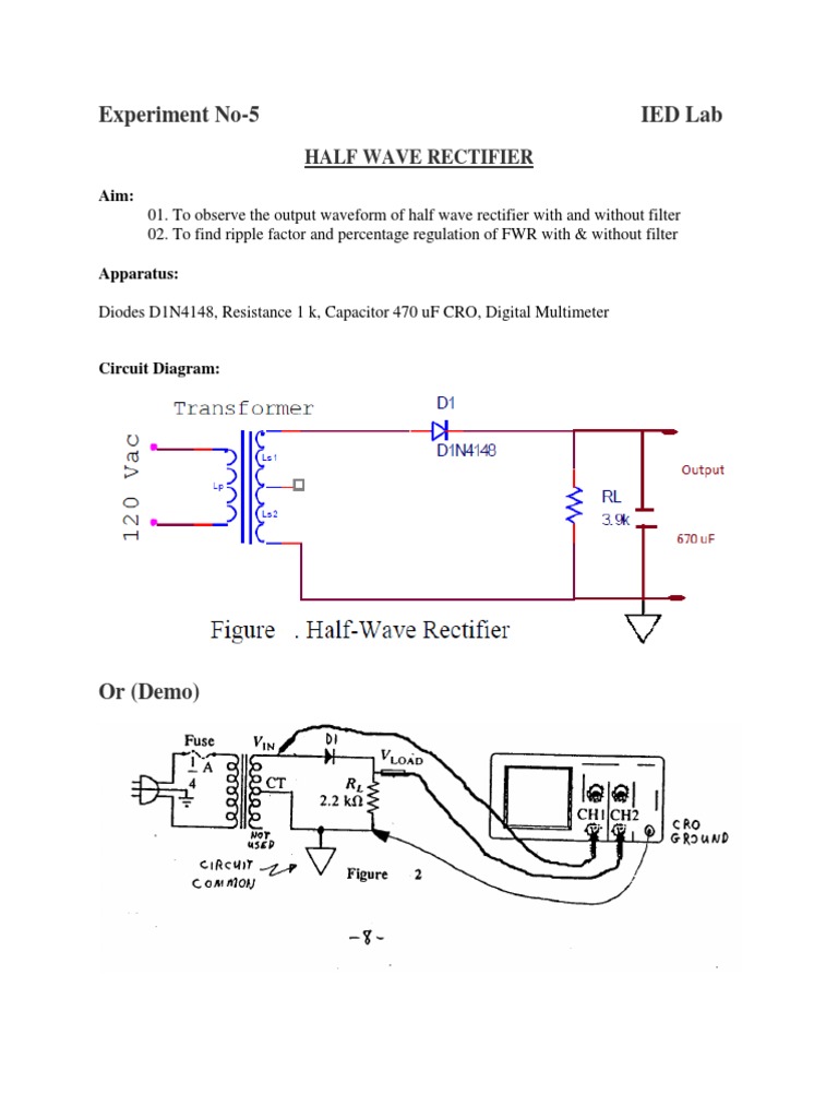 Half Wave Rectifier Experiment Guide | PDF | Amplitude | Rectifier