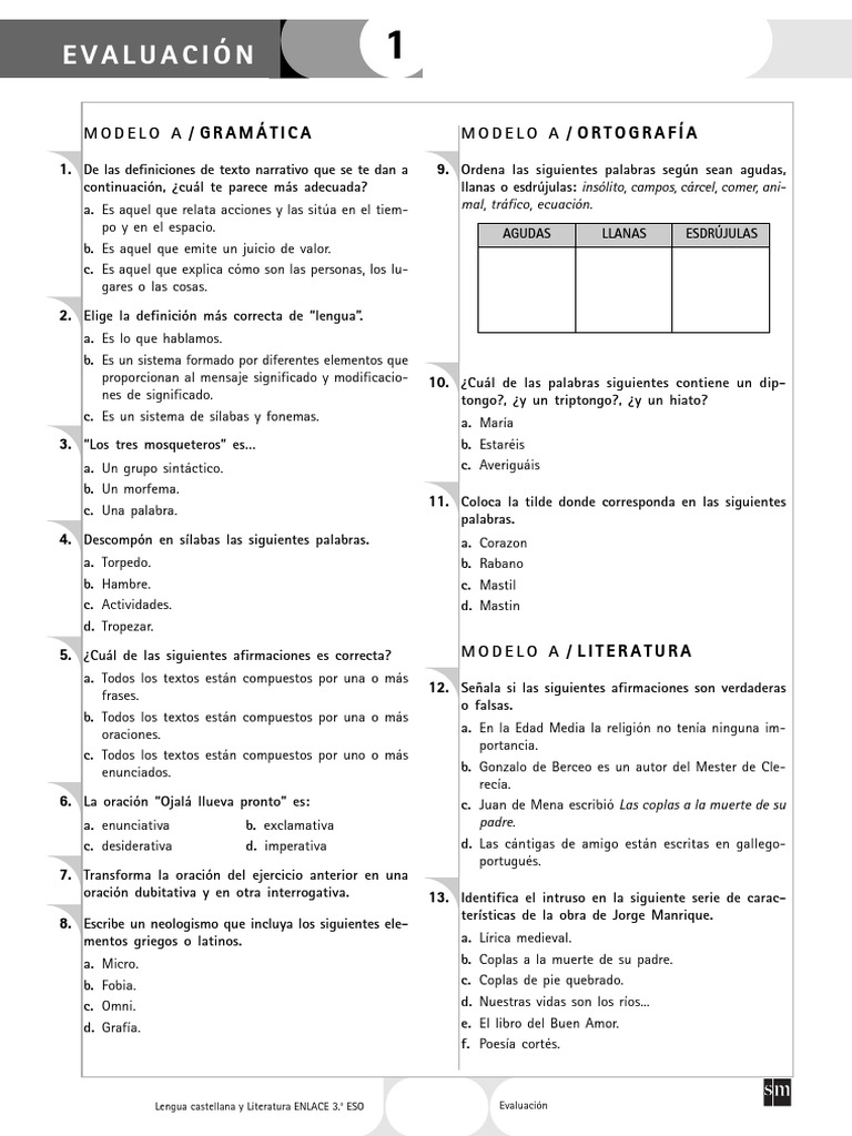 Evaluación. Textos Narrativos (Actividades) | Palabra | Lengua española