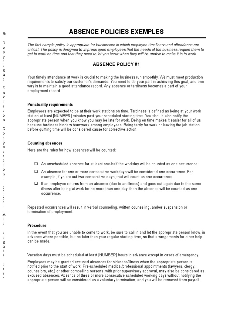 Absence Policies.rtf | Copyright | Copyright Law Of The United States