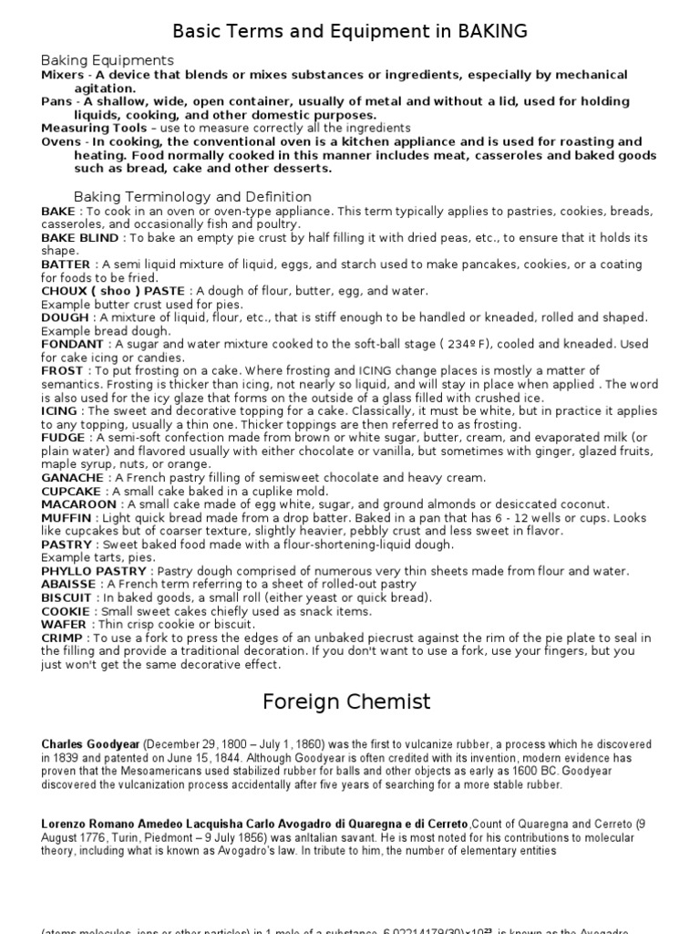Basic Terms and Equipment in BAKING | PDF | Baking | Cakes