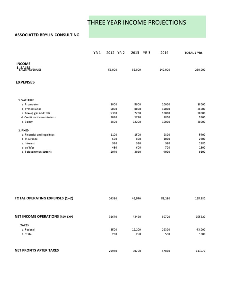 Three-Year Income Projections Analysis | PDF | Business