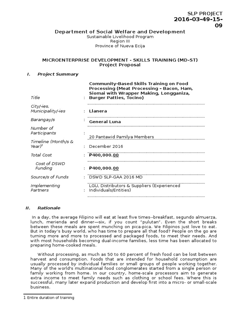 Proposal. MD-ST Llanera Food Processing | PDF | Food Processing ...