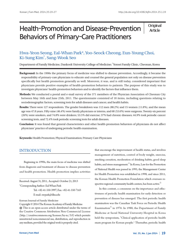 Health-Promotion and Disease-Prevention Behaviors of Primary-Care ...
