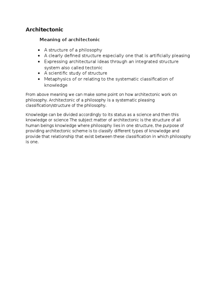 Understanding Architectonic Philosophy | PDF