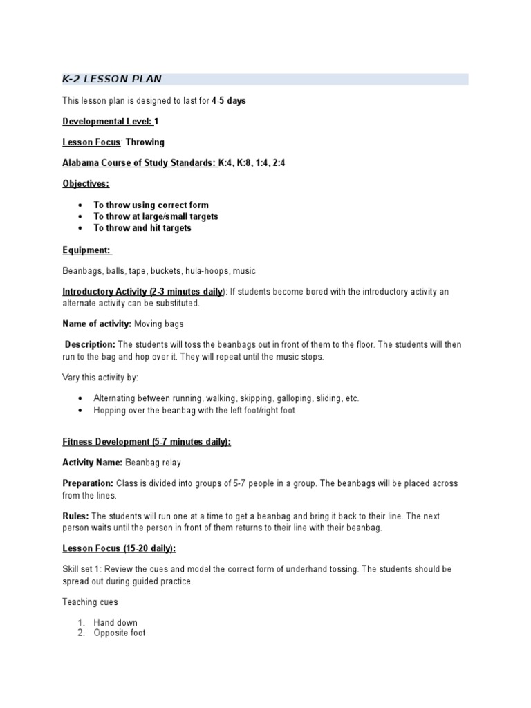 Throwing k-2 | Download Free PDF | Lesson Plan | Cognition
