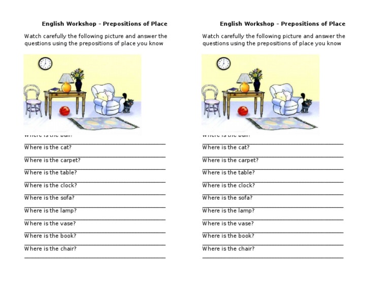 Prepositions of Place Exercise | PDF