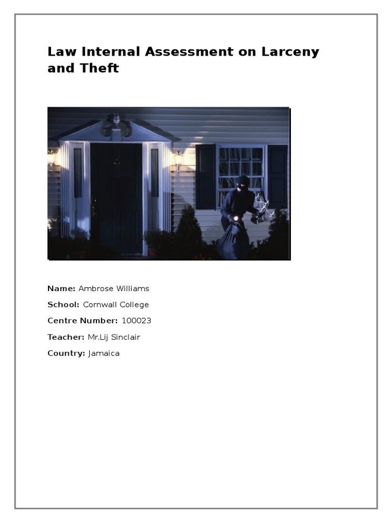 Law Internal Assessment On Larceny and Theft | PDF | Pie Chart | Larceny