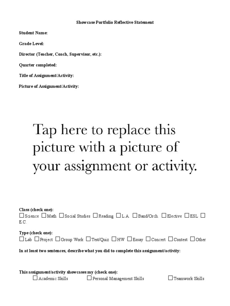 Showcase Portfolio Reflection Form | PDF | Career & Growth