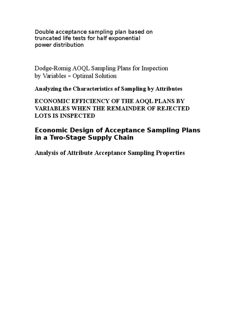 Dodge-Romig AOQL Sampling Plans For Inspection by Variables - Optimal Solution | PDF