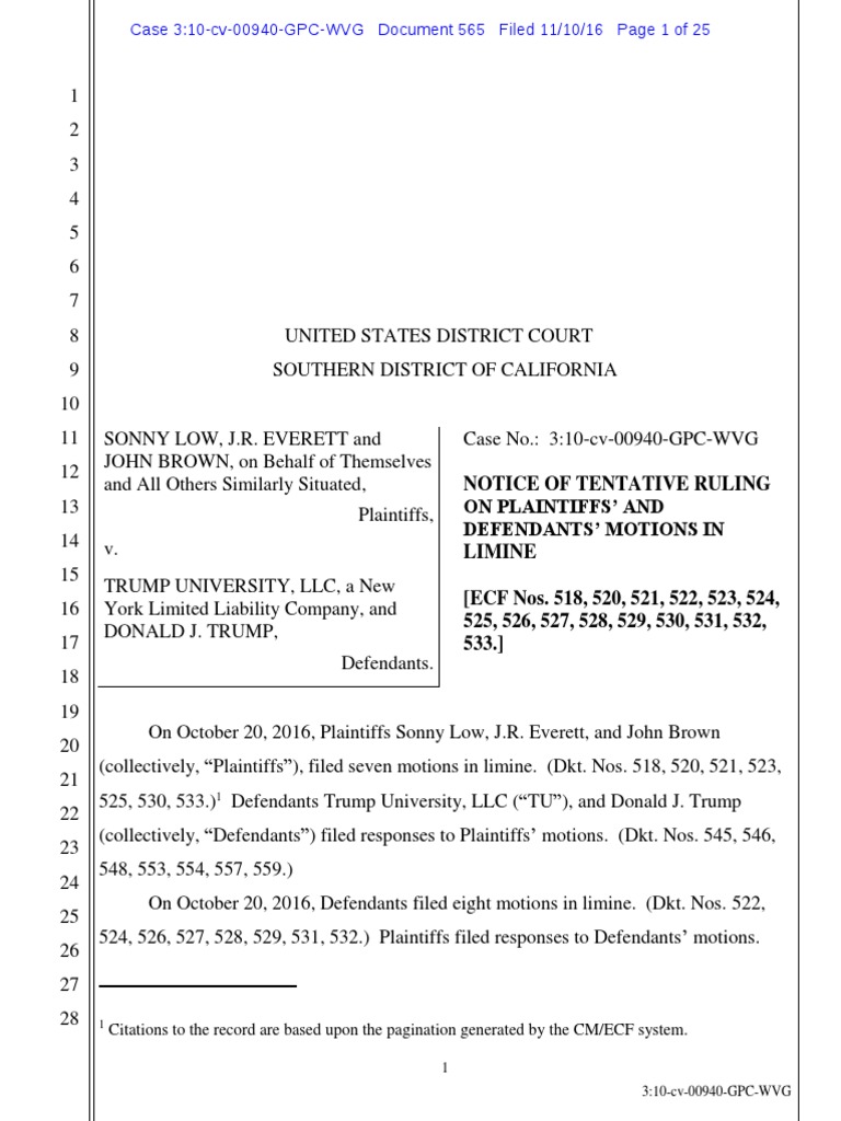 Notice of Tentative Ruling | PDF